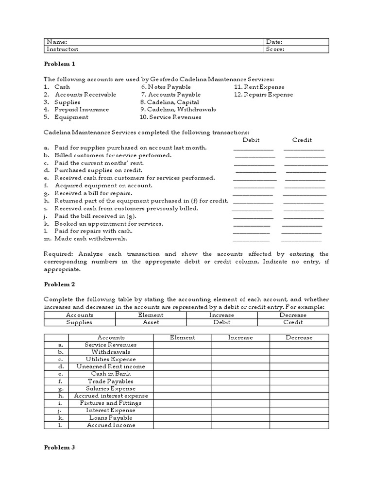 Accounting Cycle - Part I - Problems | PDF | Debits And Credits ...