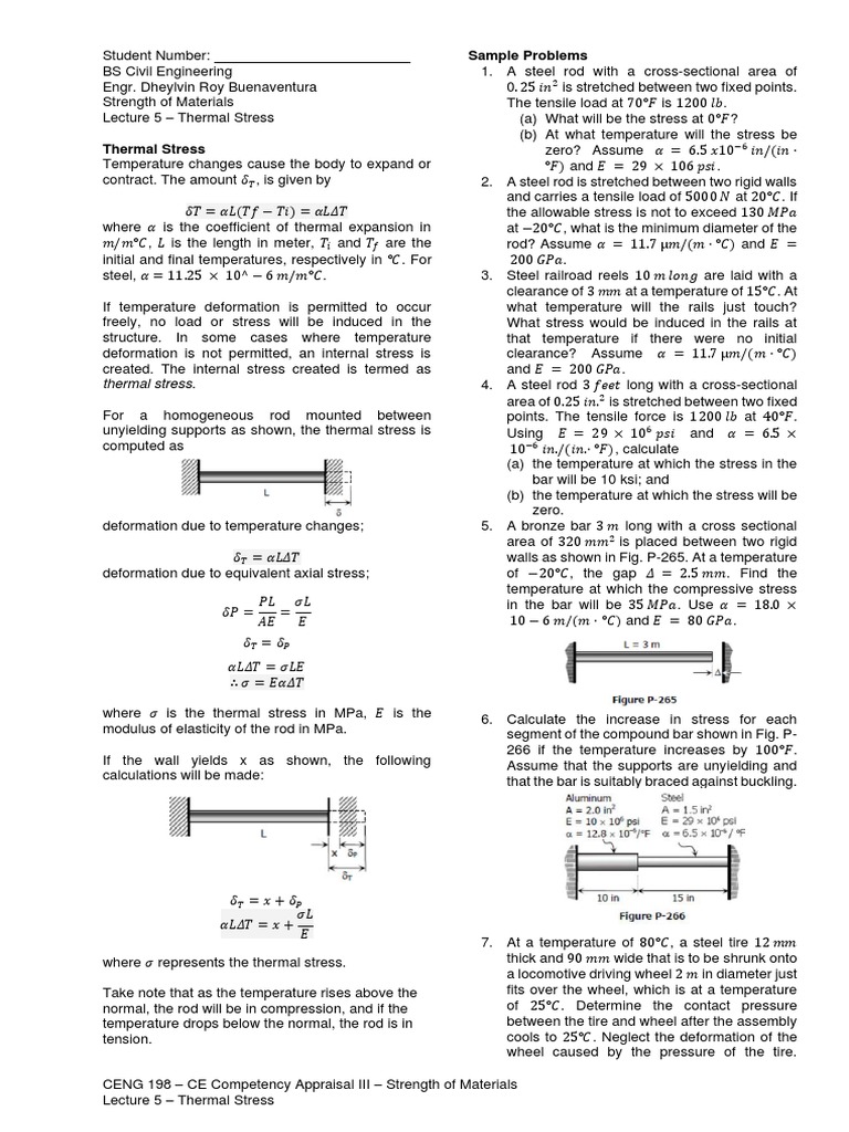 Sample Problems: Thermal Stress | PDF | Stress (Mechanics) | Deformation (Engineering)