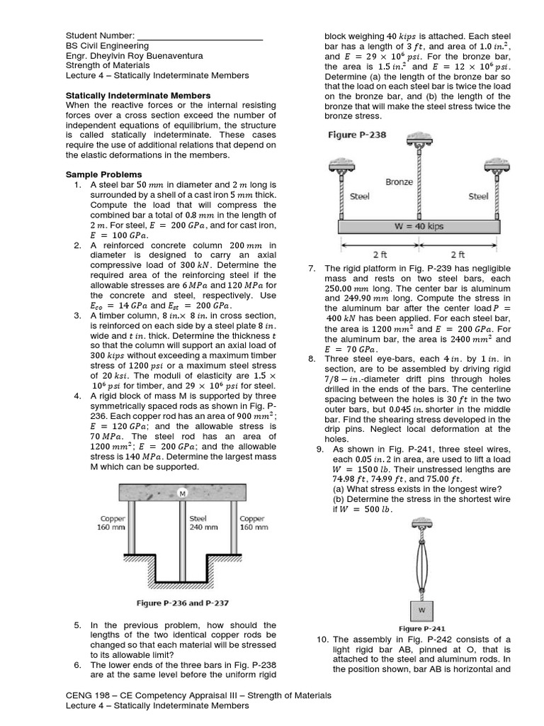 Lecture 4 - Statically Indeterminate Members | PDF | Stress (Mechanics ...