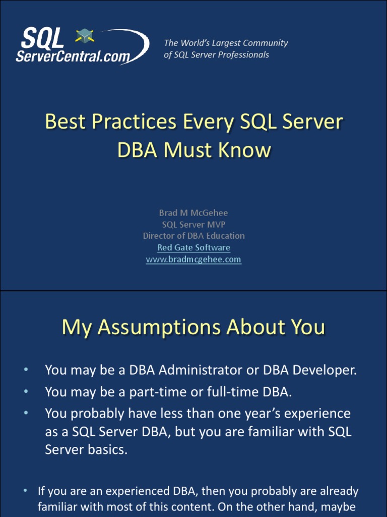 Best Practices Every SQL Server DBA Must Know Pensacola | PDF | Backup ...