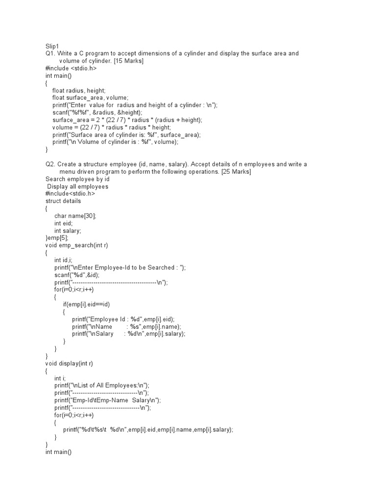 C Language Slips | PDF | Area | Matrix (Mathematics)