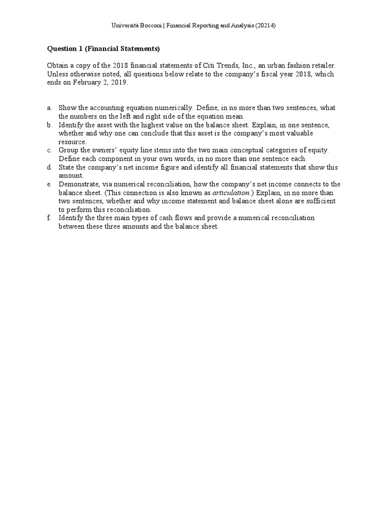 Financial Reporting Analysis Questions | PDF | Balance Sheet | Equity ...