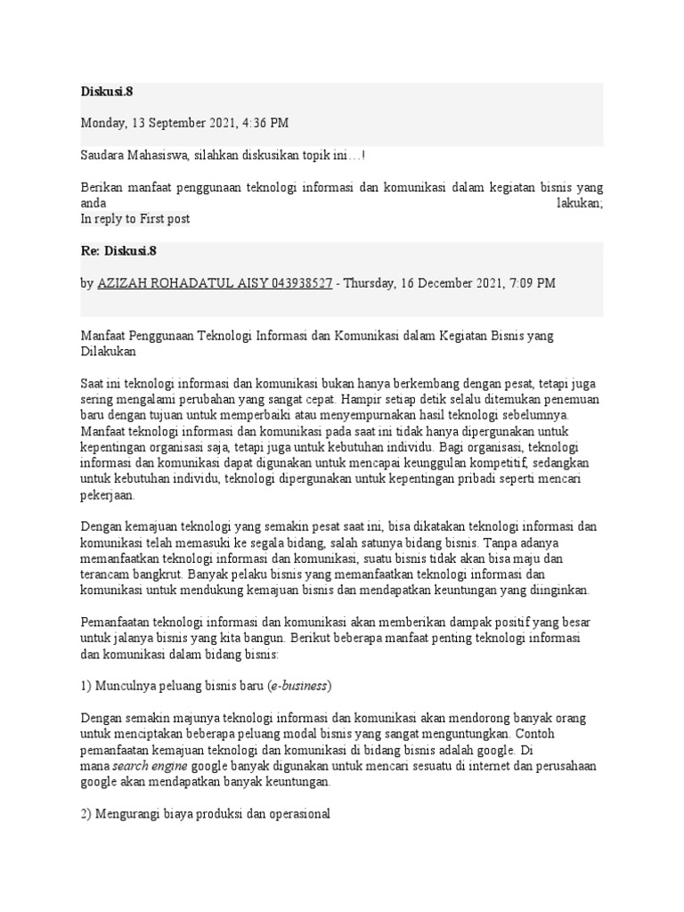 Diskusi 8 Komunikasi Bisnis (EKMA4159) | PDF