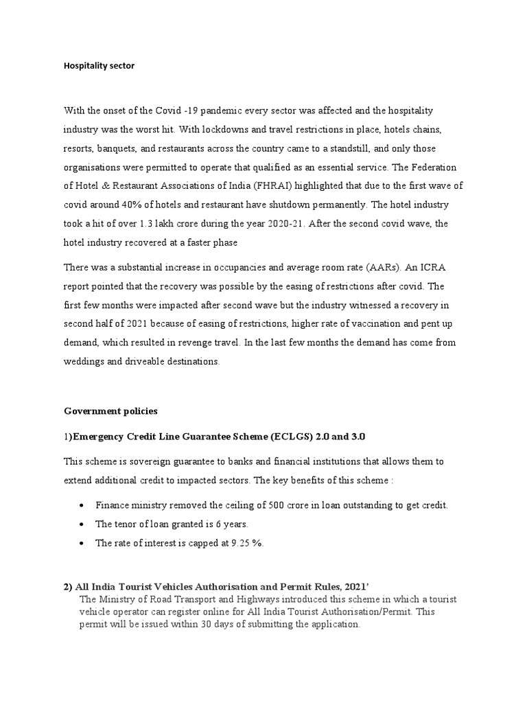 Hospitality Sector: Government Policies | PDF | Tourism | Economies
