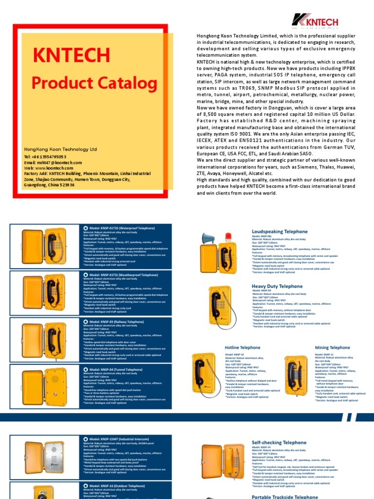 KNTECH Product Catalog | PDF | Telephone | Voice Over Ip