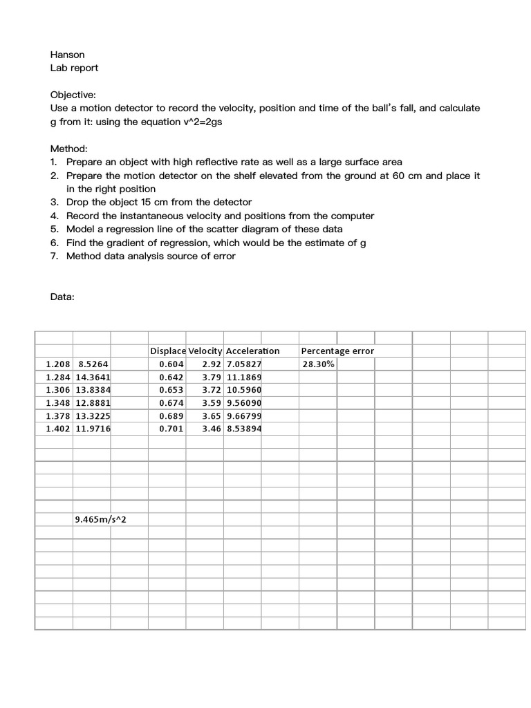 Motion Detector Lab Report | PDF | Regression Analysis | Velocity