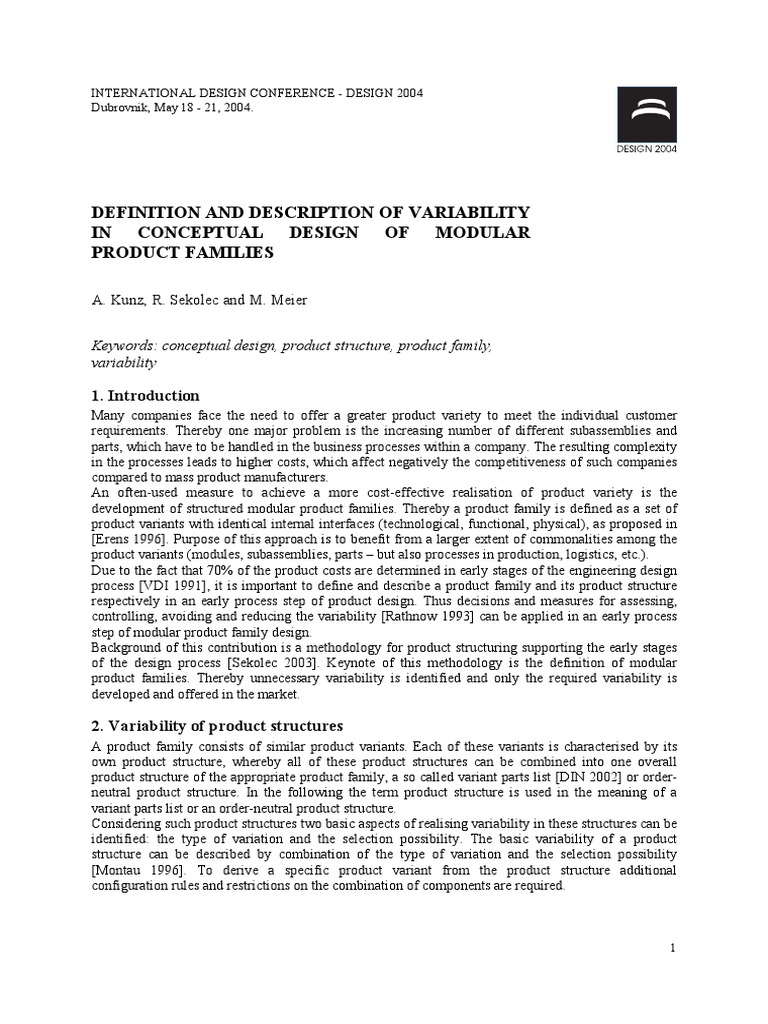 Definition and Description of Variability in Conceptual Design of Modular Product Families ...