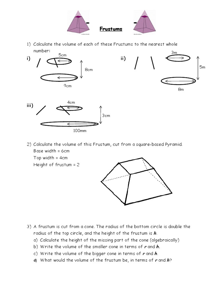 Frustum Volume Calculation Guide | PDF