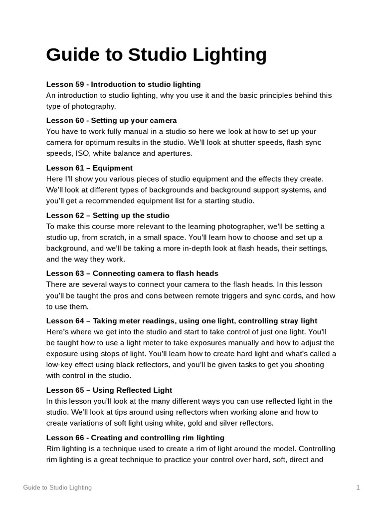 Studio Lighting Guide | PDF | Flash (Photography) | Camera