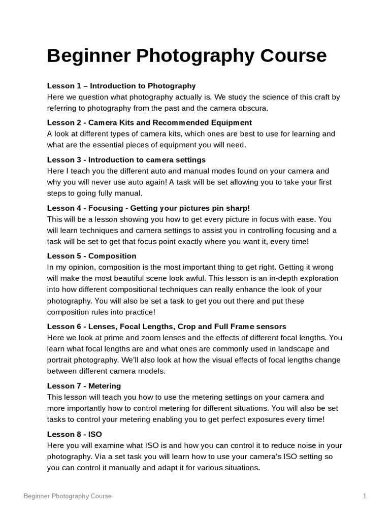 Beginner Photography Course | PDF | Exposure (Photography) | Camera
