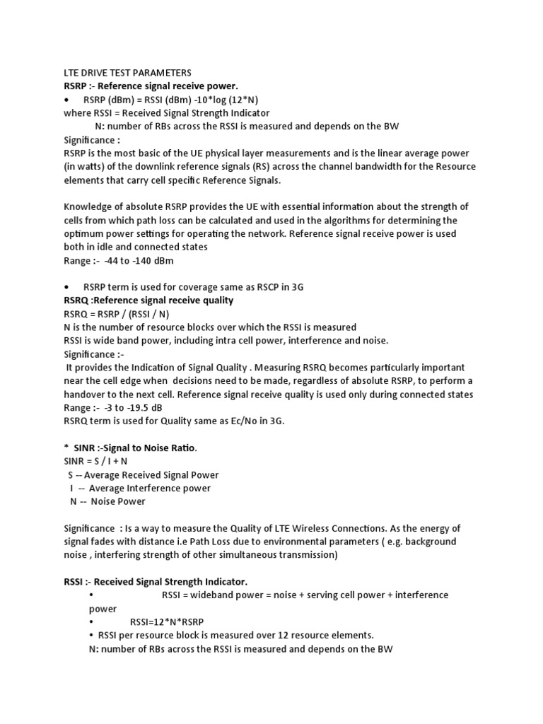 Lte Drive Test Parameters Pdf Mimo Computer Network