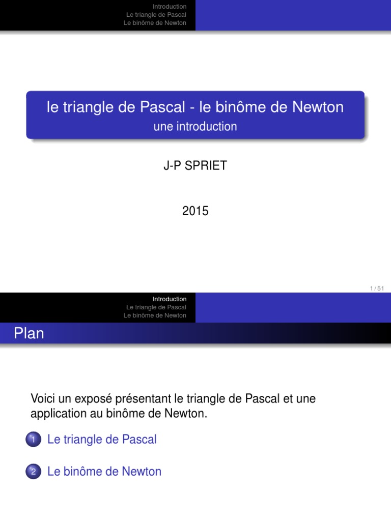 Triangle de Pascal et binôme de Newton | PDF | Mathématiques ...