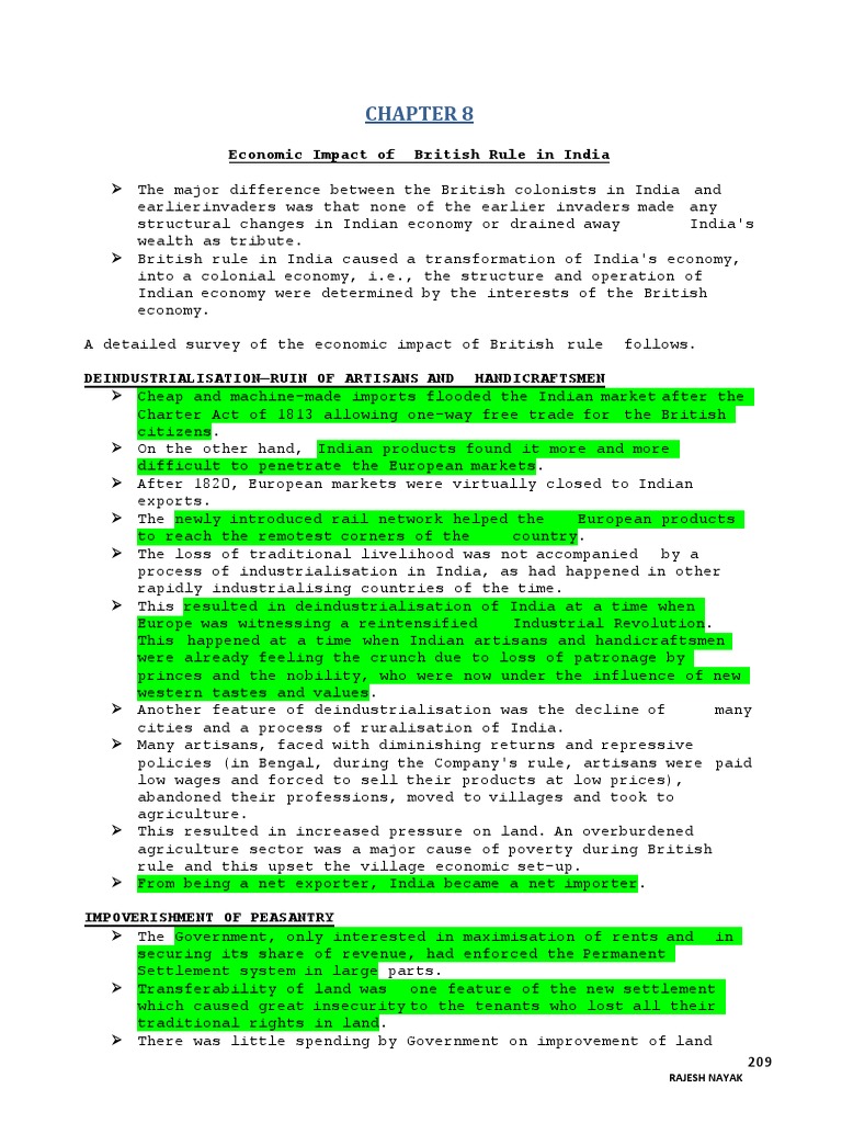 Chapter 8-Economic Impact of British Rule in India | PDF | Economies