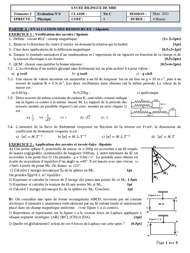EVALUATION N°4 DE Physique Tle C | PDF | Masse | Condensateur