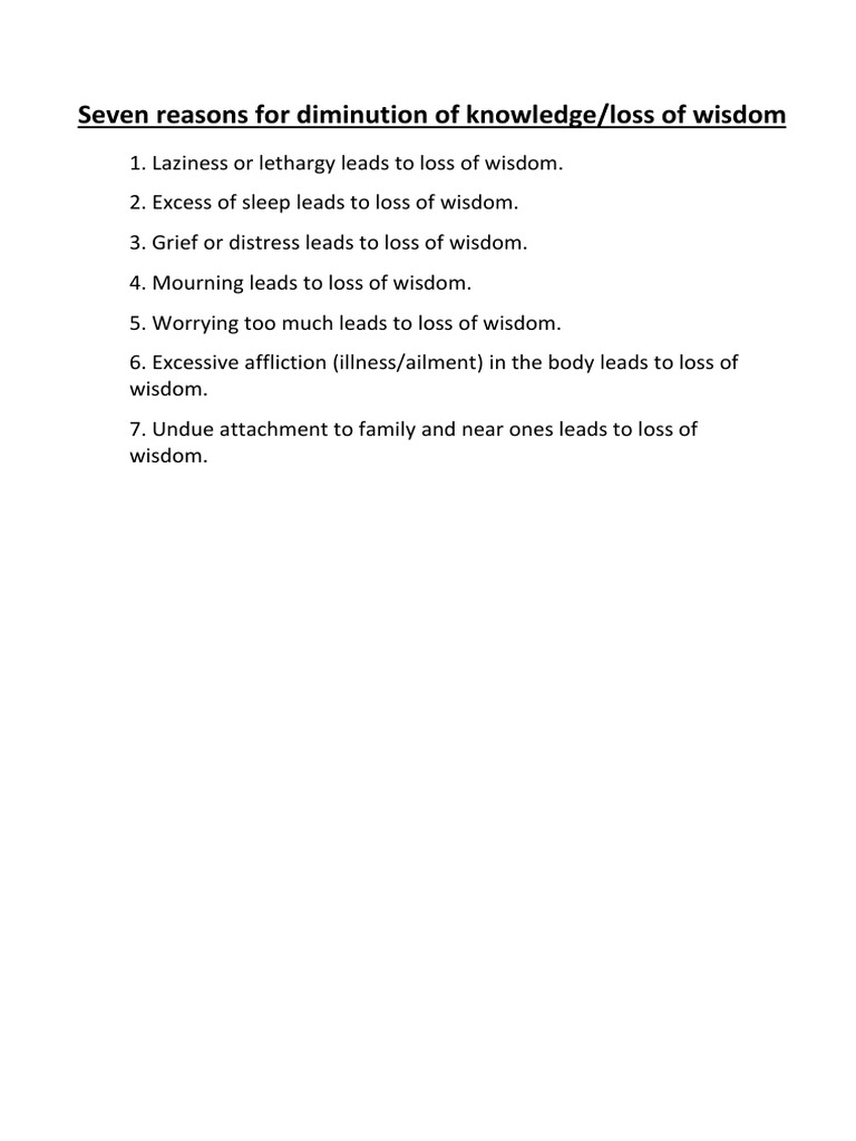 7 Reasons For Diminution of Knowledge | PDF