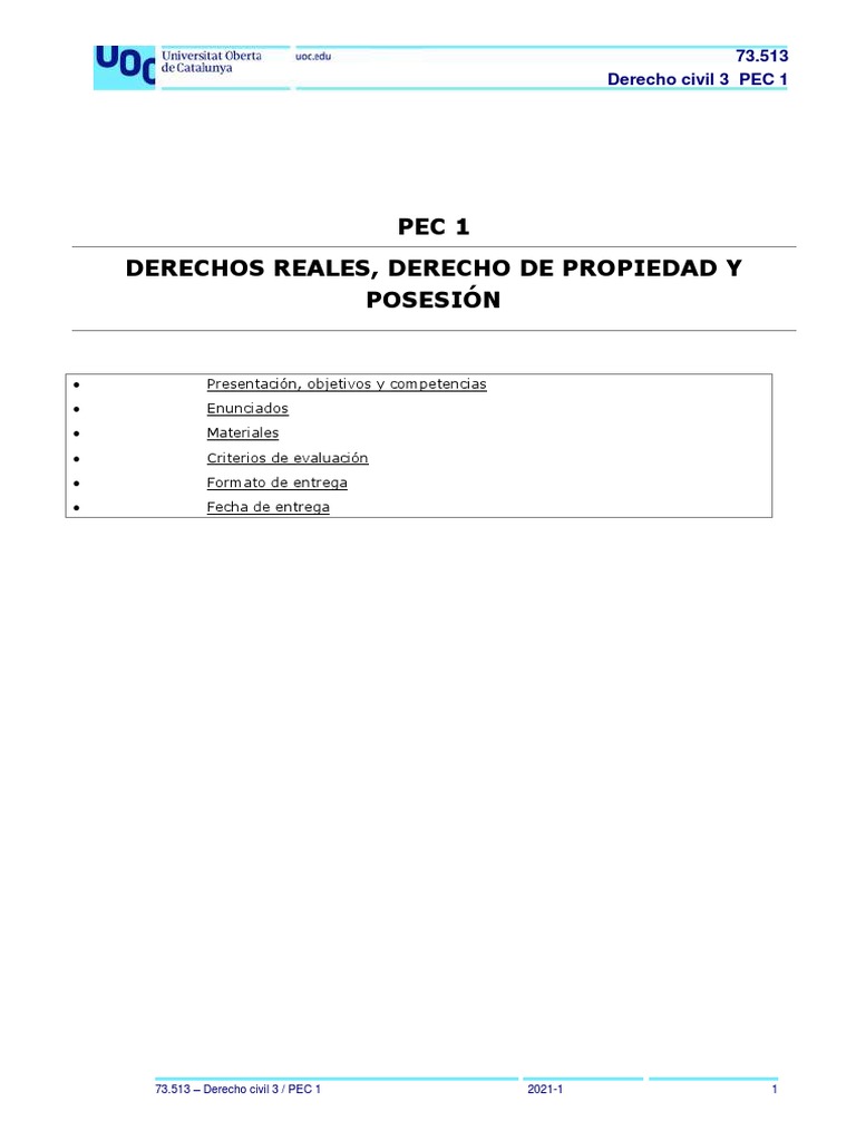 Sol PEC 1 2021 1 | PDF | Posesión (Ley) | Propiedad