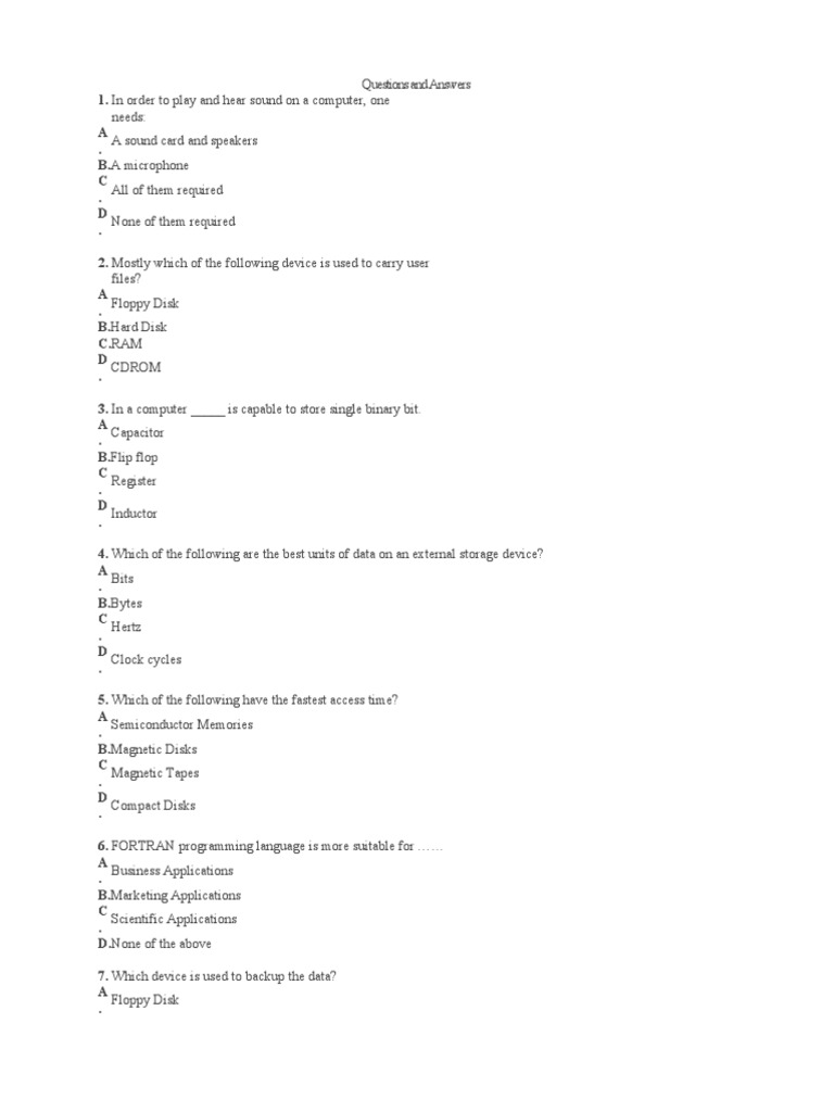 Questions and Answers | PDF | Input/Output | Computer Hardware