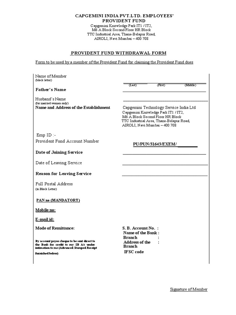 Form 19 - PF Withdrawal Application | PDF | Cheque | Economies