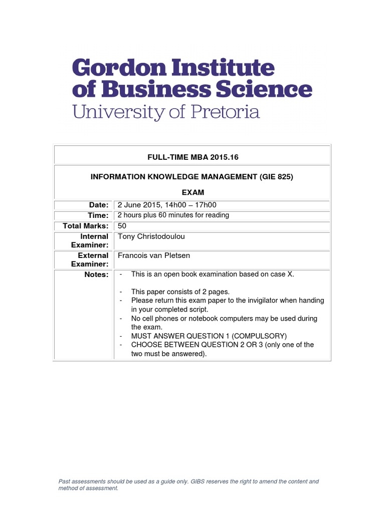 FT MBA Information Knowledge Management Exam Question Paper | PDF ...