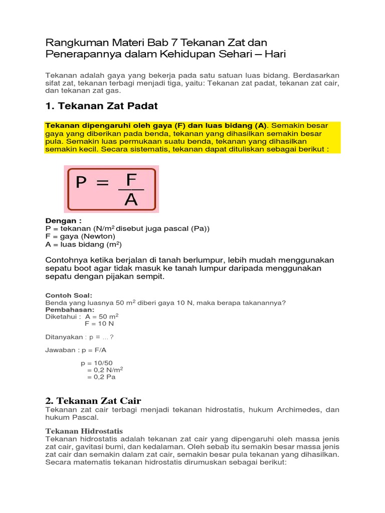 Materi Tekanan Zat Padat Dan Cair | PDF