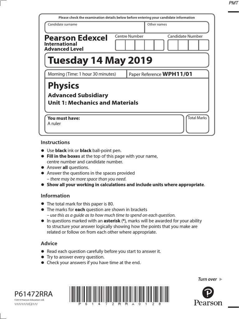 June 2019 (IAL) QP - Unit 1 Edexcel Physics A-Level | PDF | Deformation ...