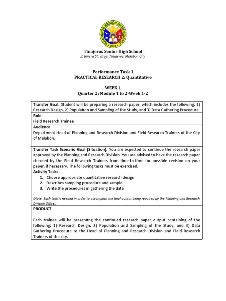 Q2 Performance Task 1 | PDF | Rubric (Academic) | Data