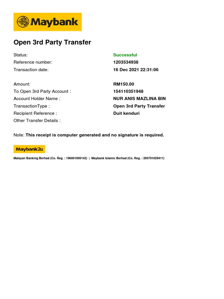 Open 3rd Party Transfer: Successful | PDF
