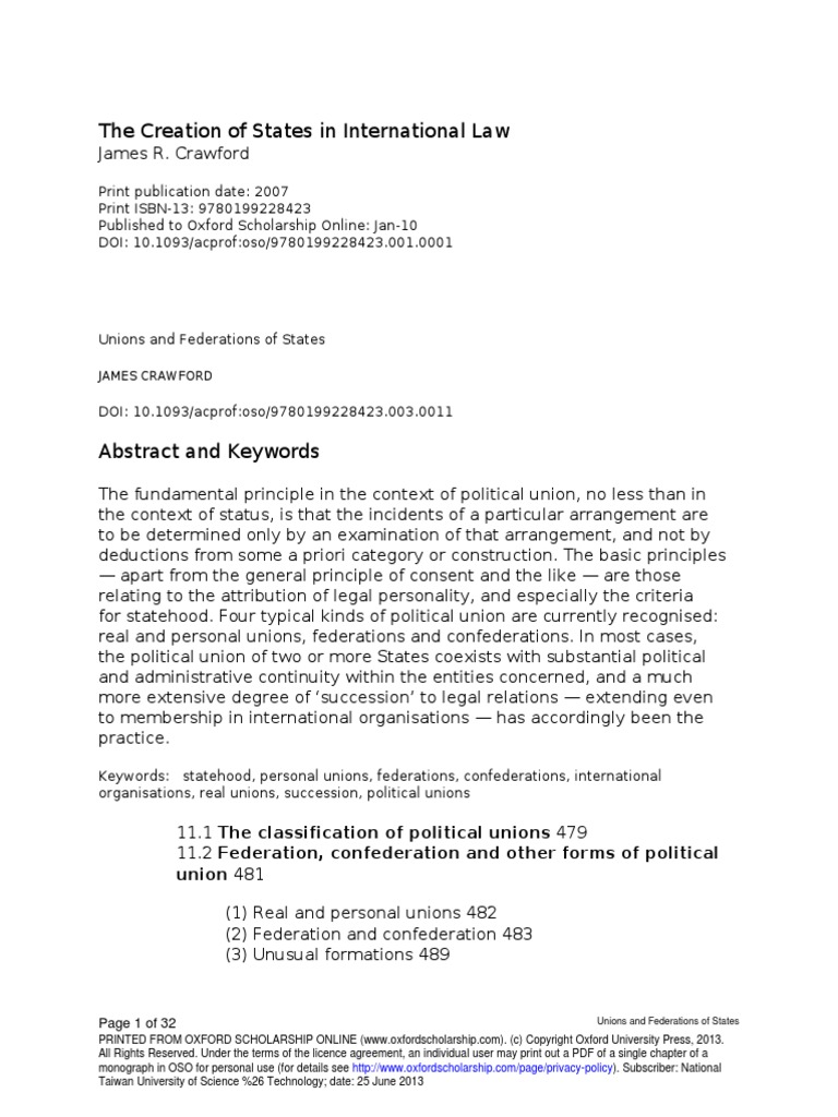 The Creation of States in International Law: Union 481 | PDF | European ...