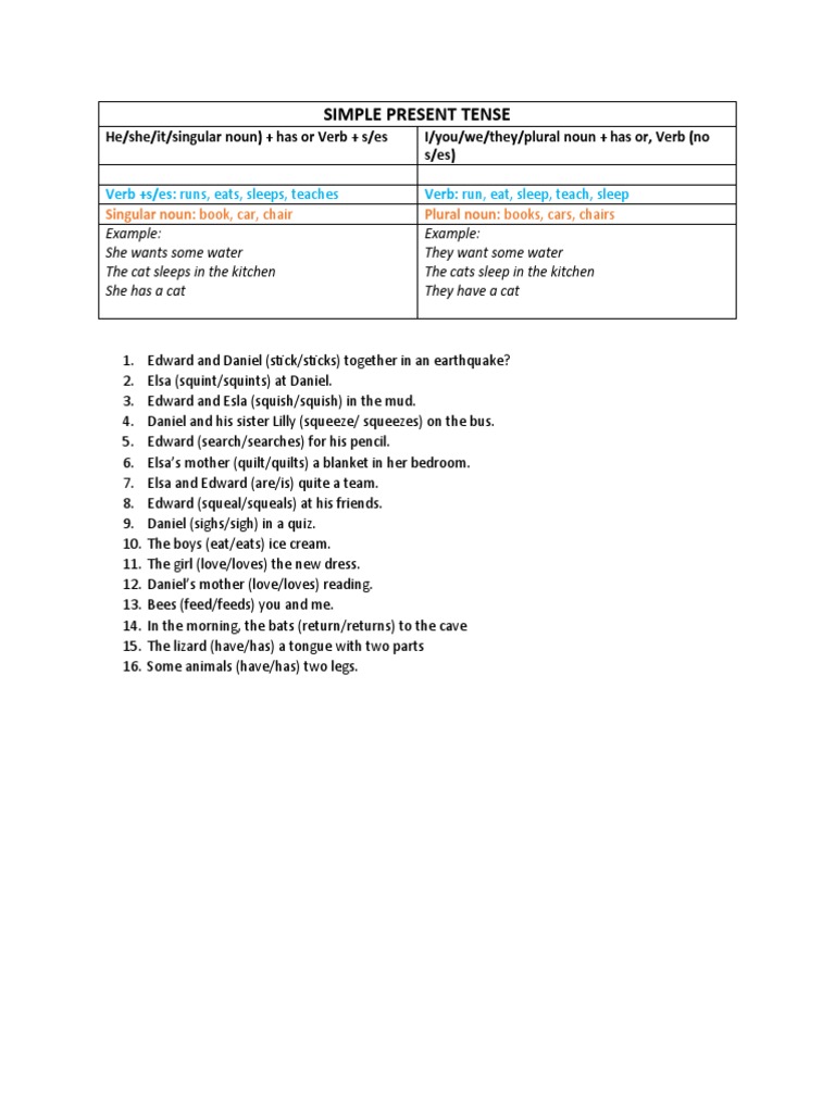 SIMPLE PRESENT TENSE Quiz 1 | PDF