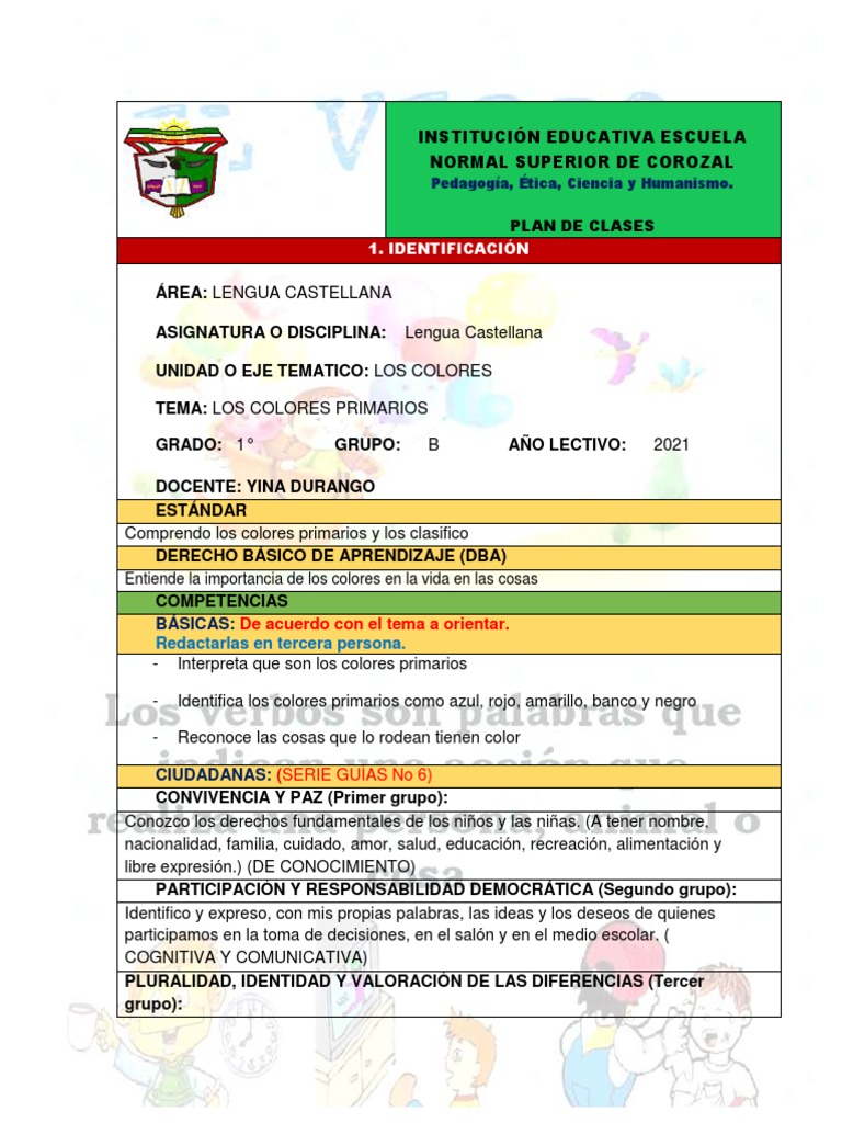 Plan de Clase Los Colores | PDF | Aprendizaje | Maestros