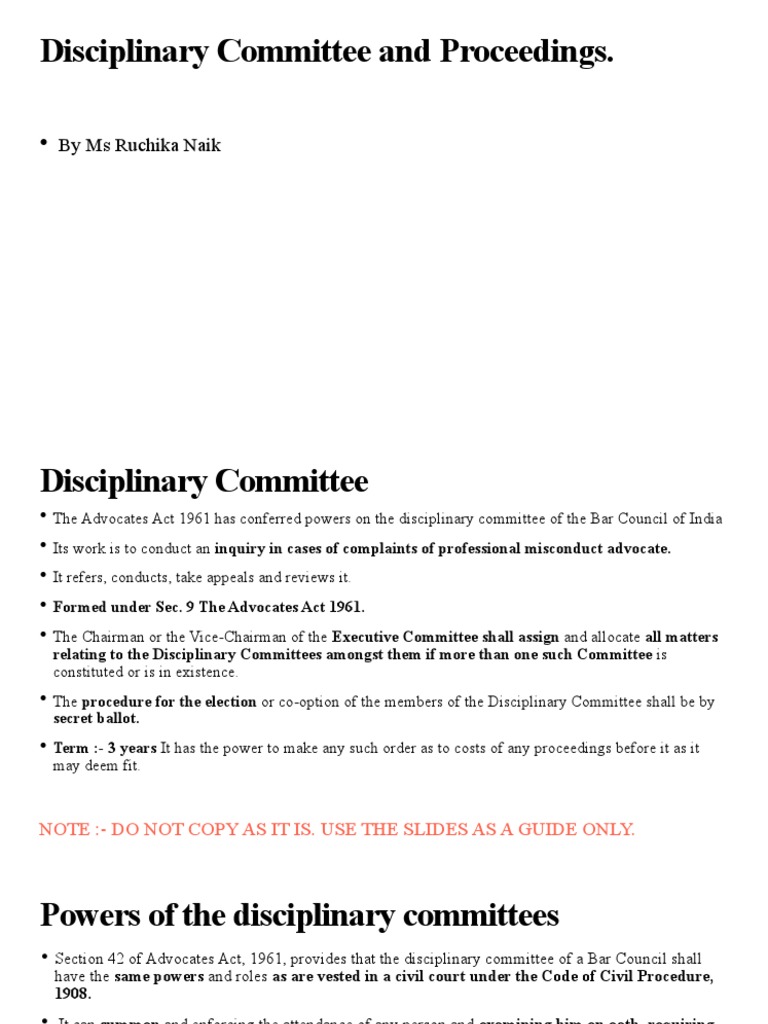 Disciplinary Committee Procedures in India | PDF | Advocate | Complaint