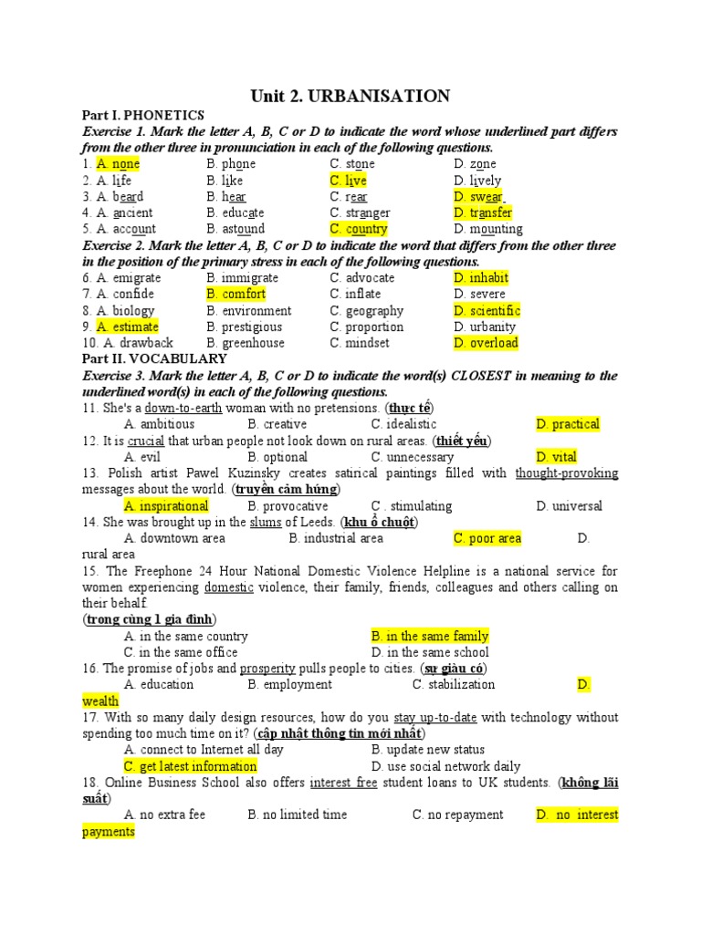 Unit 2. Urbanisation: Part I. Phonetics | PDF | Urbanization | Water