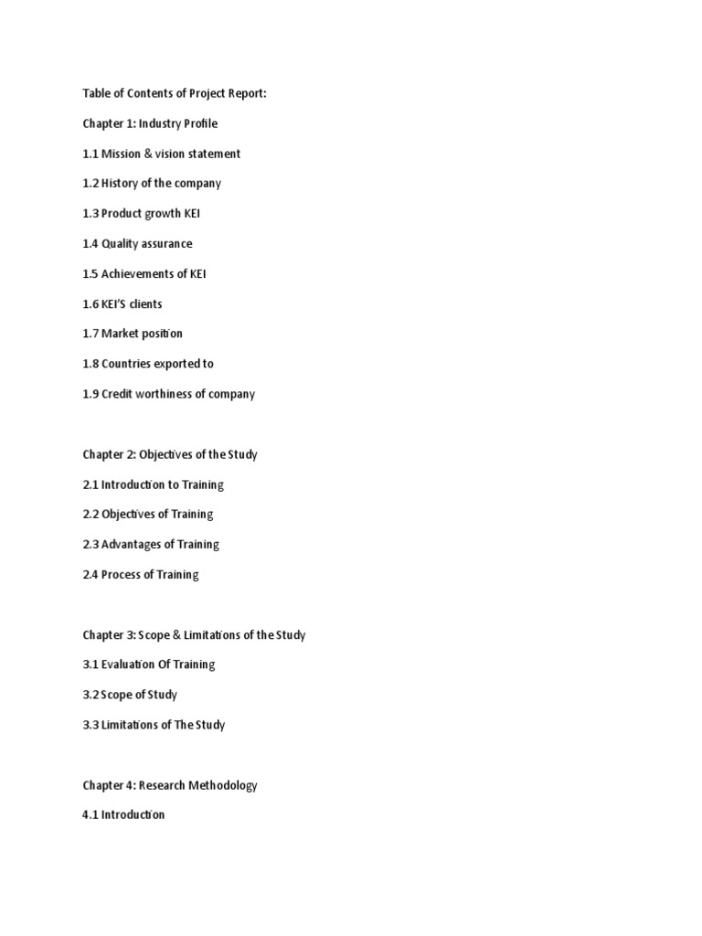 Project Report Table of Contents | PDF