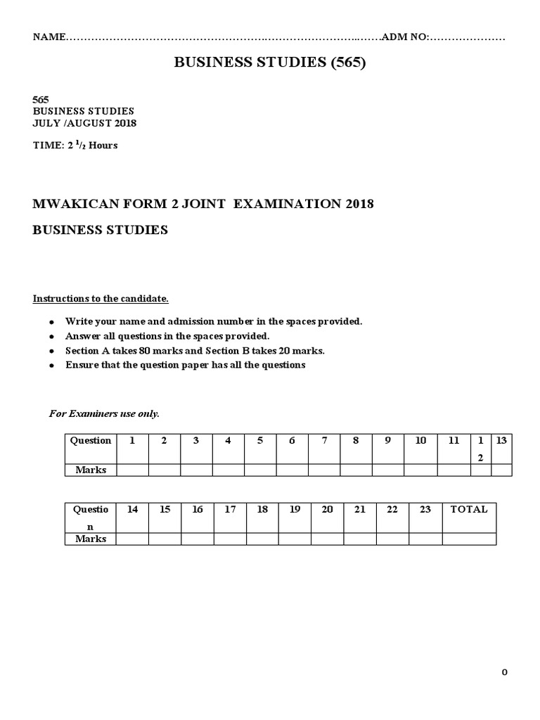Mjet 2018 Term 2 BST Form 2 | PDF | Economies | Business