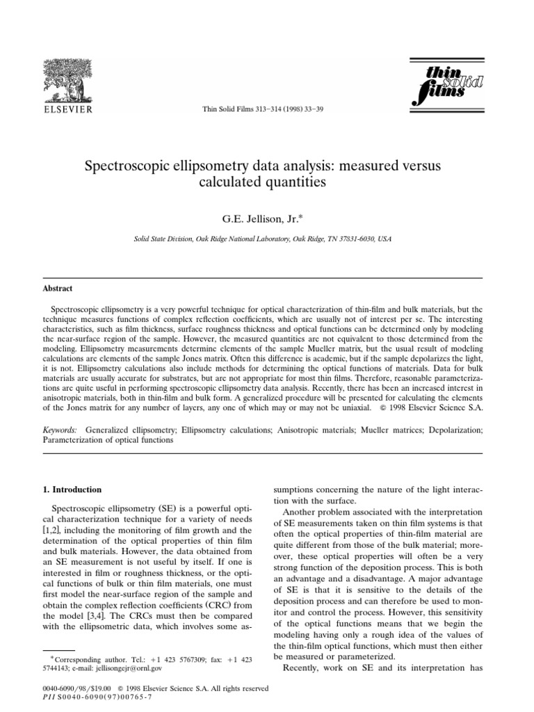 Spectroscopic Ellipsometry Data Analysis: Measured Versus Calculated ...