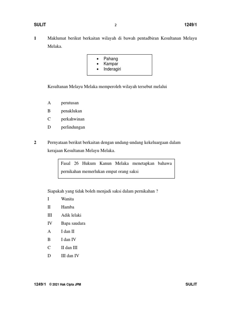 Soalan Sej Trial Melaka k1 2021 | PDF