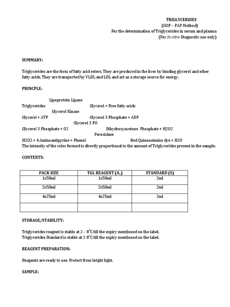Triglycerides (GOP - PAP Method) | PDF | Triglyceride | Lipoprotein