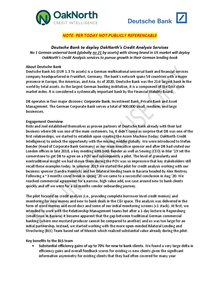 Deutsche Bank Adopts OakNorth Credit Analysis | PDF | Banks | Deutsche Bank
