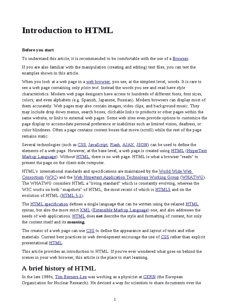 Introduction To HTML: A Brief History of HTML | PDF | Html Element | Html