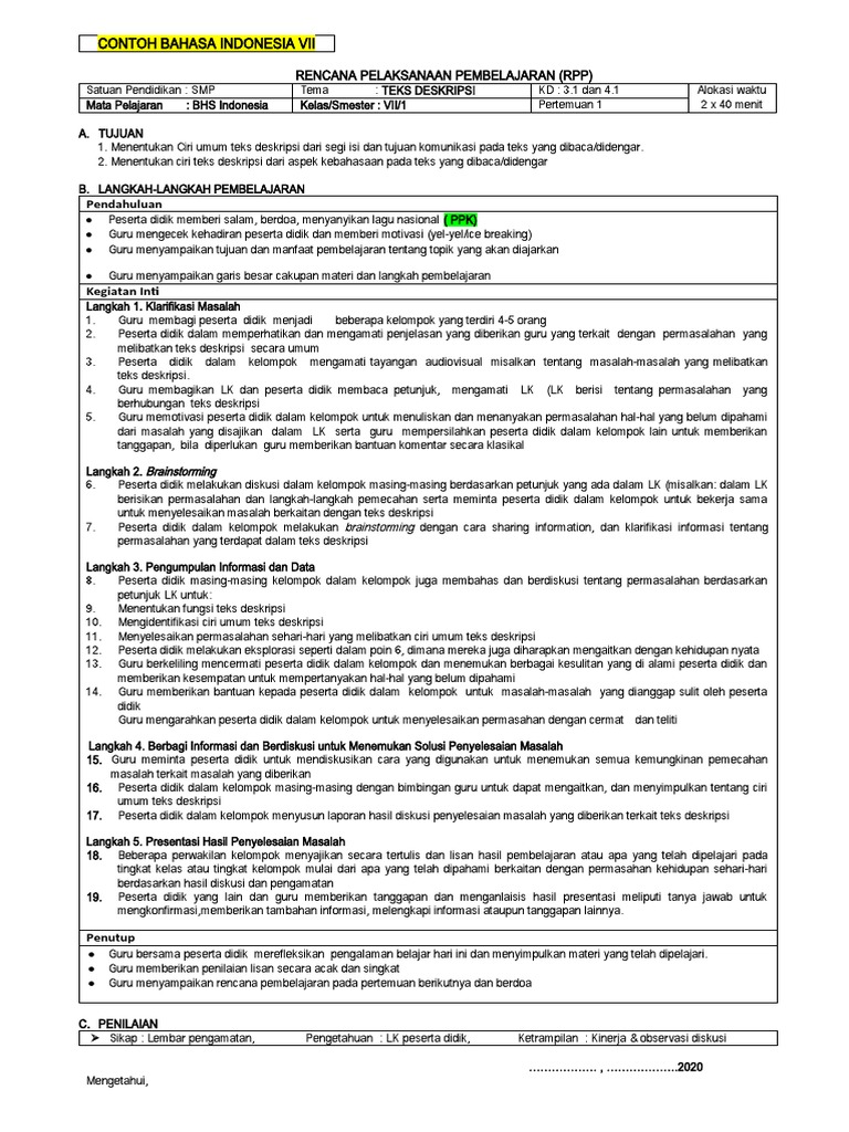Contoh RPP SMP 2020 | PDF