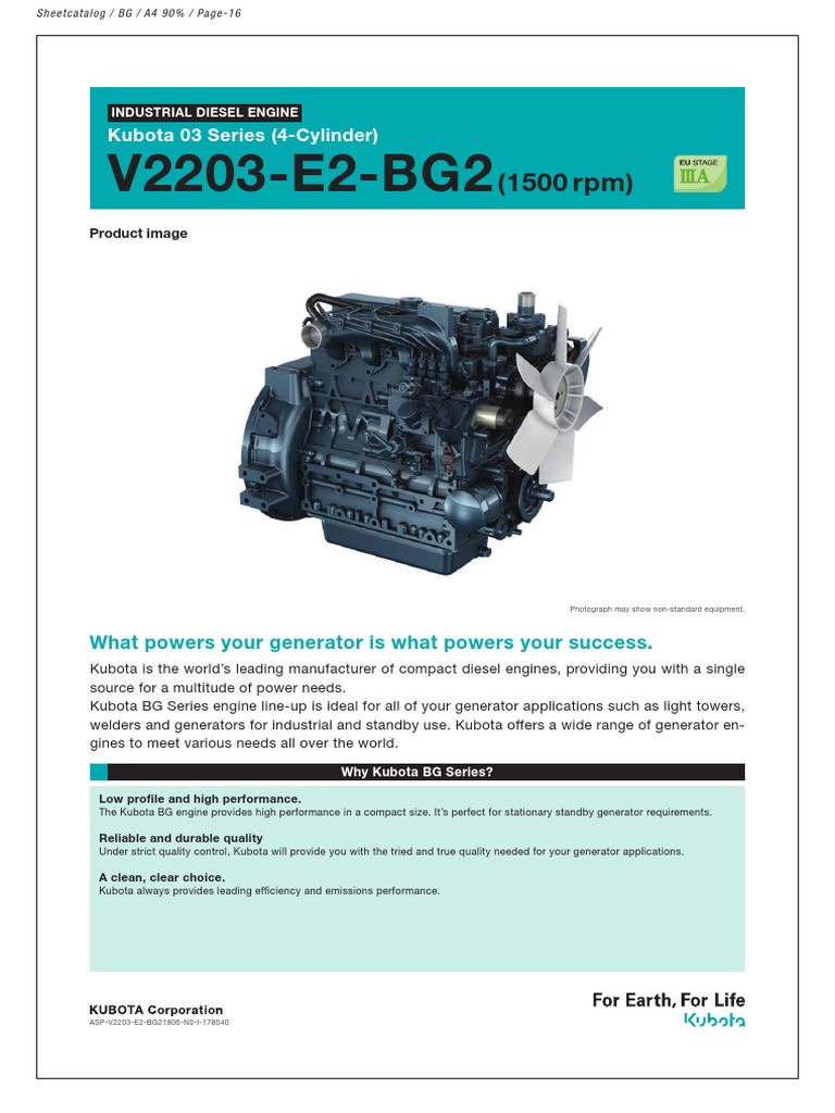 V2203-E2-BG2: Kubota 03 Series (4-Cylinder) | PDF | Engines | Diesel Engine