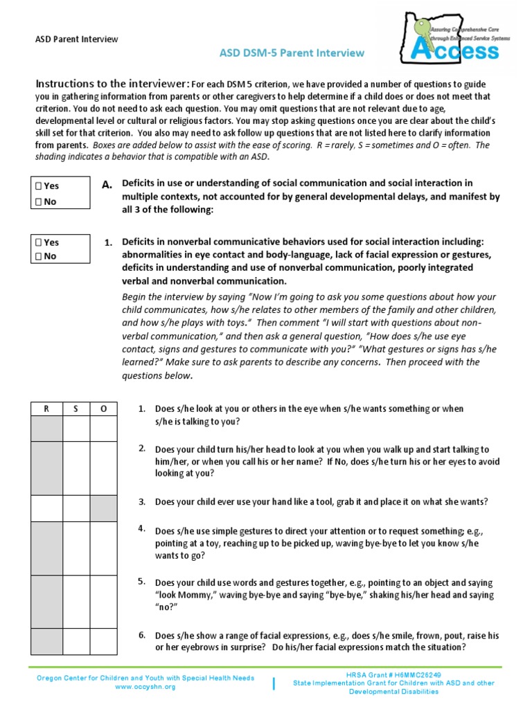 ASD DSM-5 Parent Interview Final | PDF | Autism Spectrum | Nonverbal ...