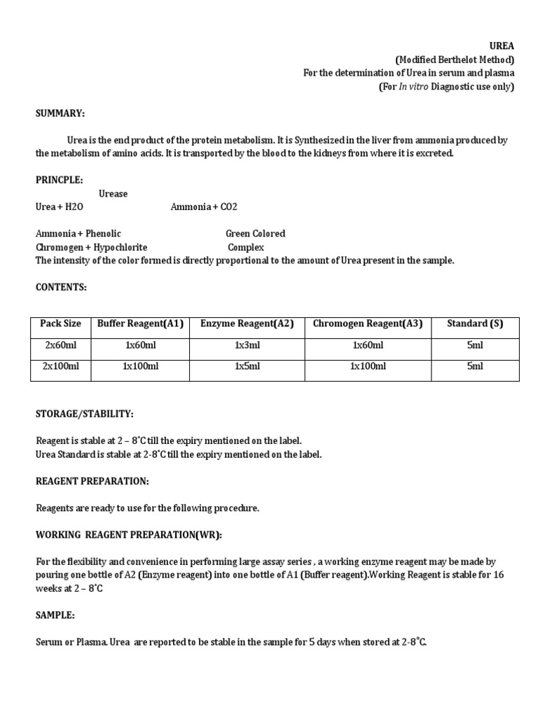 Urea Berthelot Kit | PDF | Urea | Absorbance