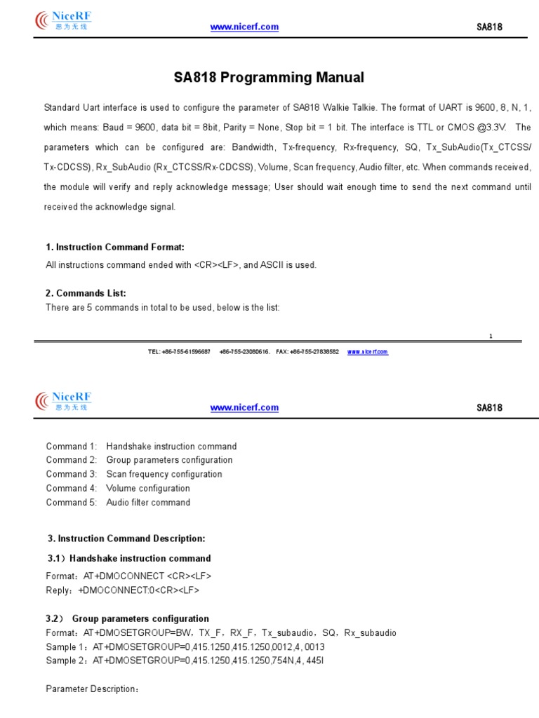 SA818 Programming Manual | PDF | Computer Science | Computer Data