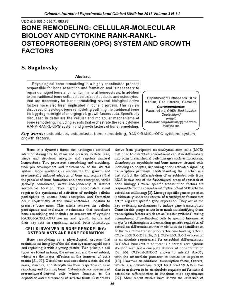 Bone Remodeling: Cellular-Molecular Biology and Cytokine Rank-Rankl ...