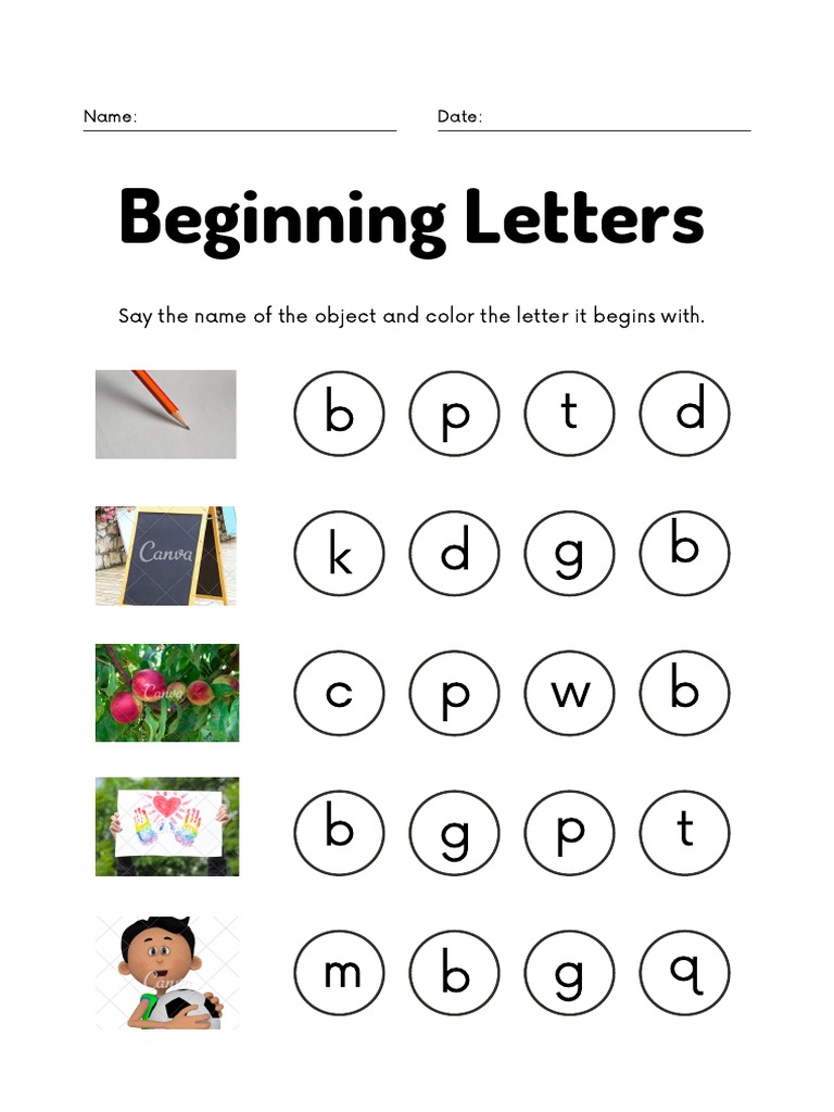 Black and White Beginning Letters Foundational Worksheet | PDF