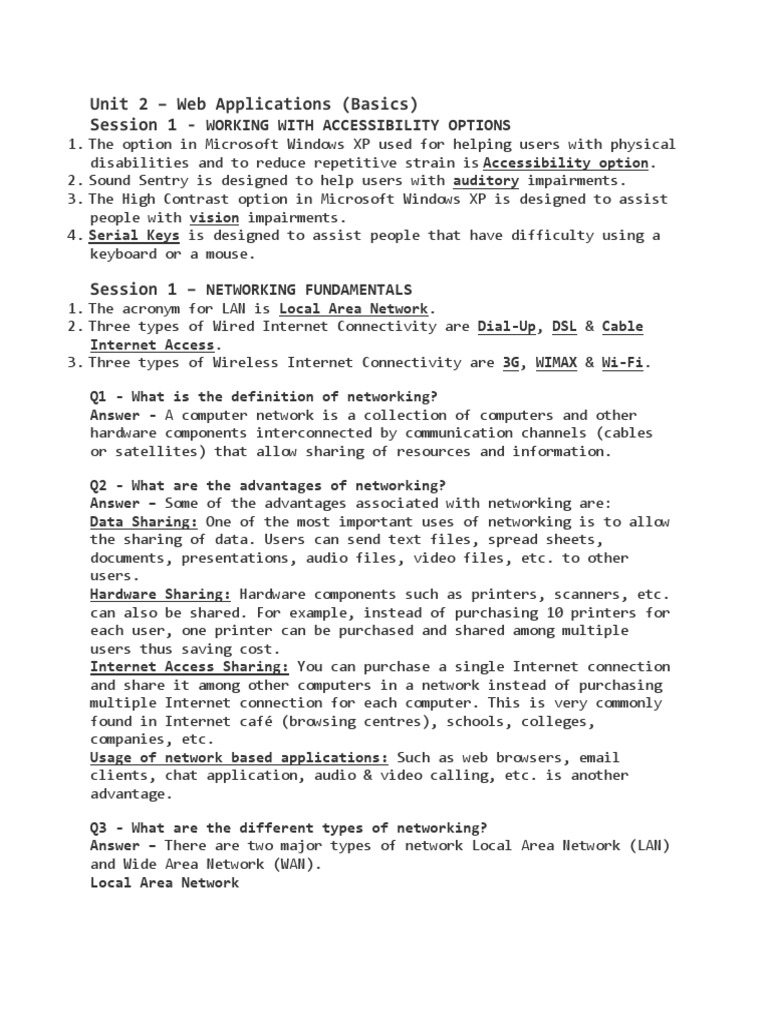 Unit 2 - Web Applications (Basics) Session 1 - : Working With Accessibility Options | PDF ...
