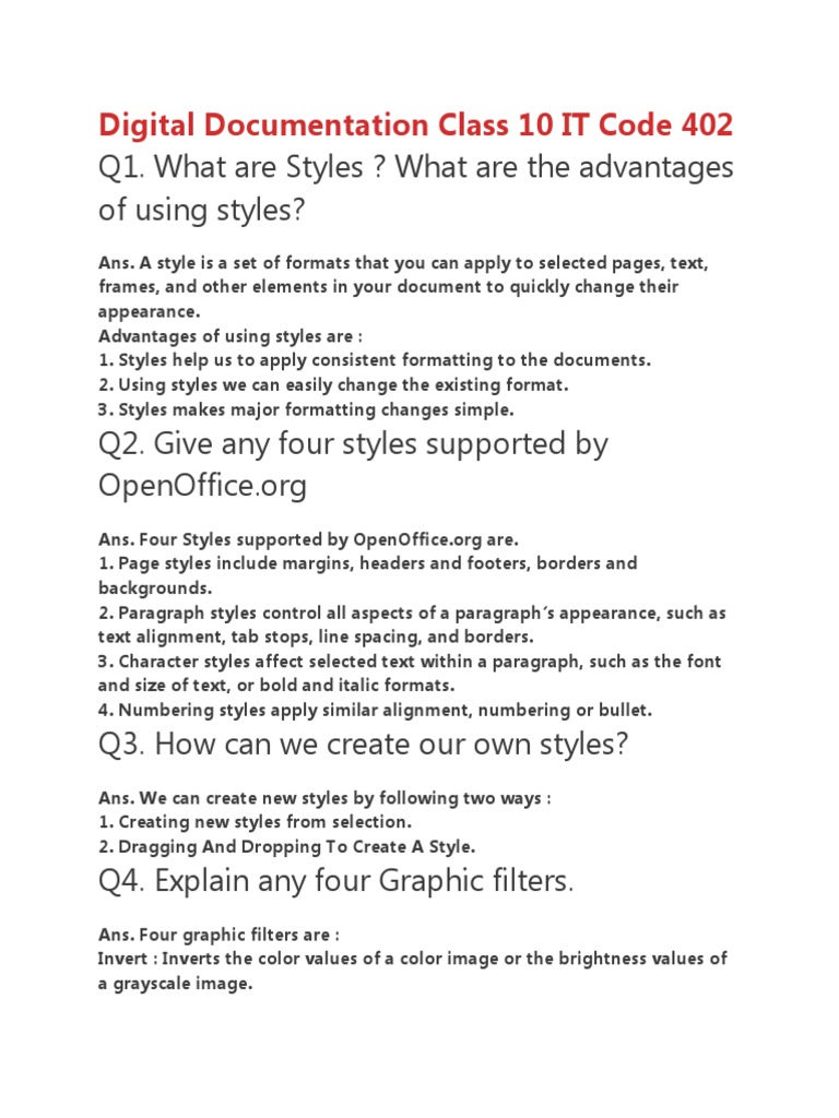 Q1. What Are Styles ? What Are The Advantages of Using Styles? | PDF ...