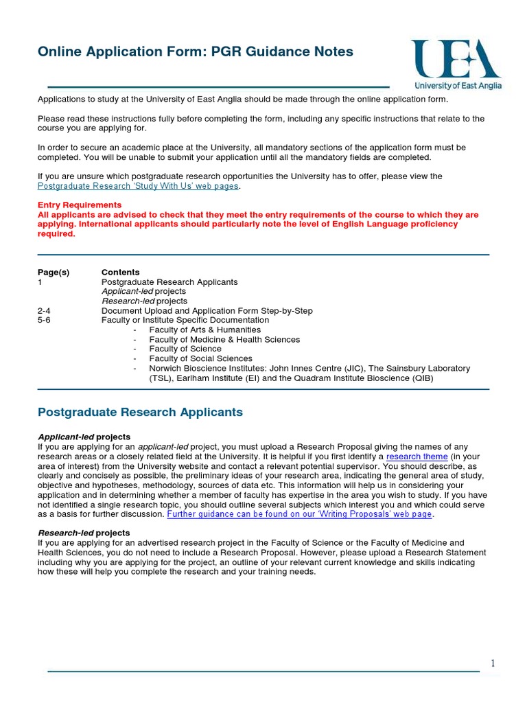 PGR Application Form Guidance Notes PDF Doctor Of Philosophy