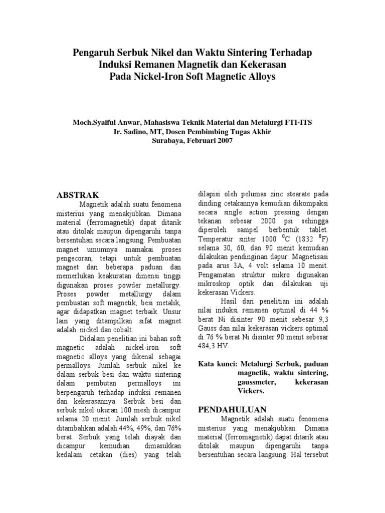 Pengaruh Serbuk Nikel Dan Waktu Sintering Terhadap Induksi Remanen ...